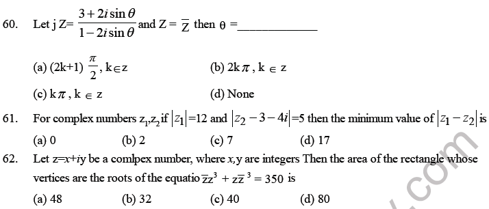 JEE Mathematics Complex Numbers MCQs Set A with Answers